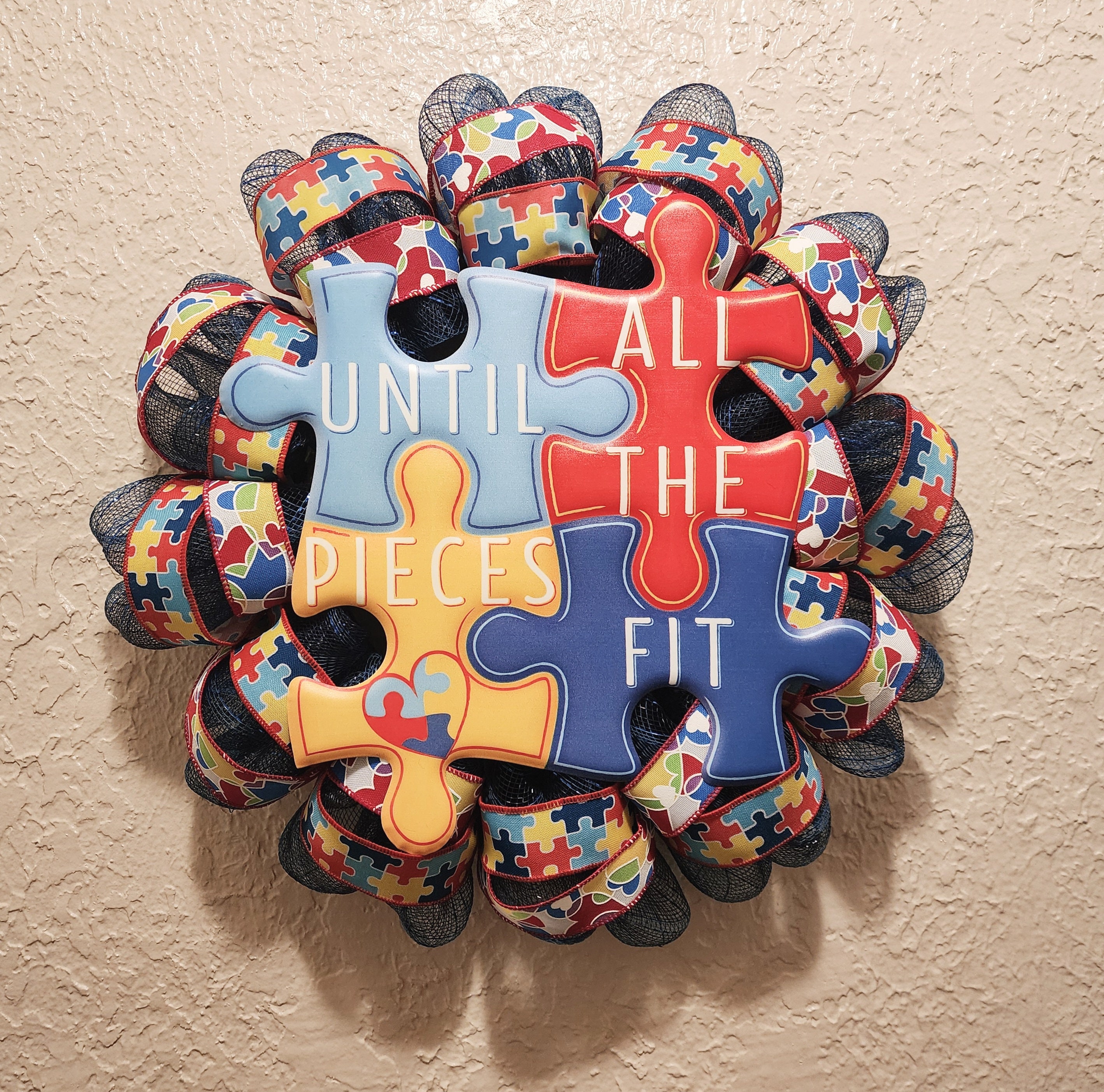 Autism Awareness Wreath - Puzzle Pieces - Deco Mesh and Ribbon - Etsy