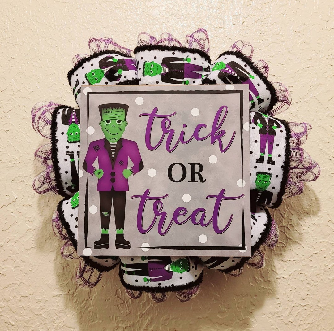 Frankenstein Trick or Treat Wreath - Fall - Halloween - Deco Mesh ...