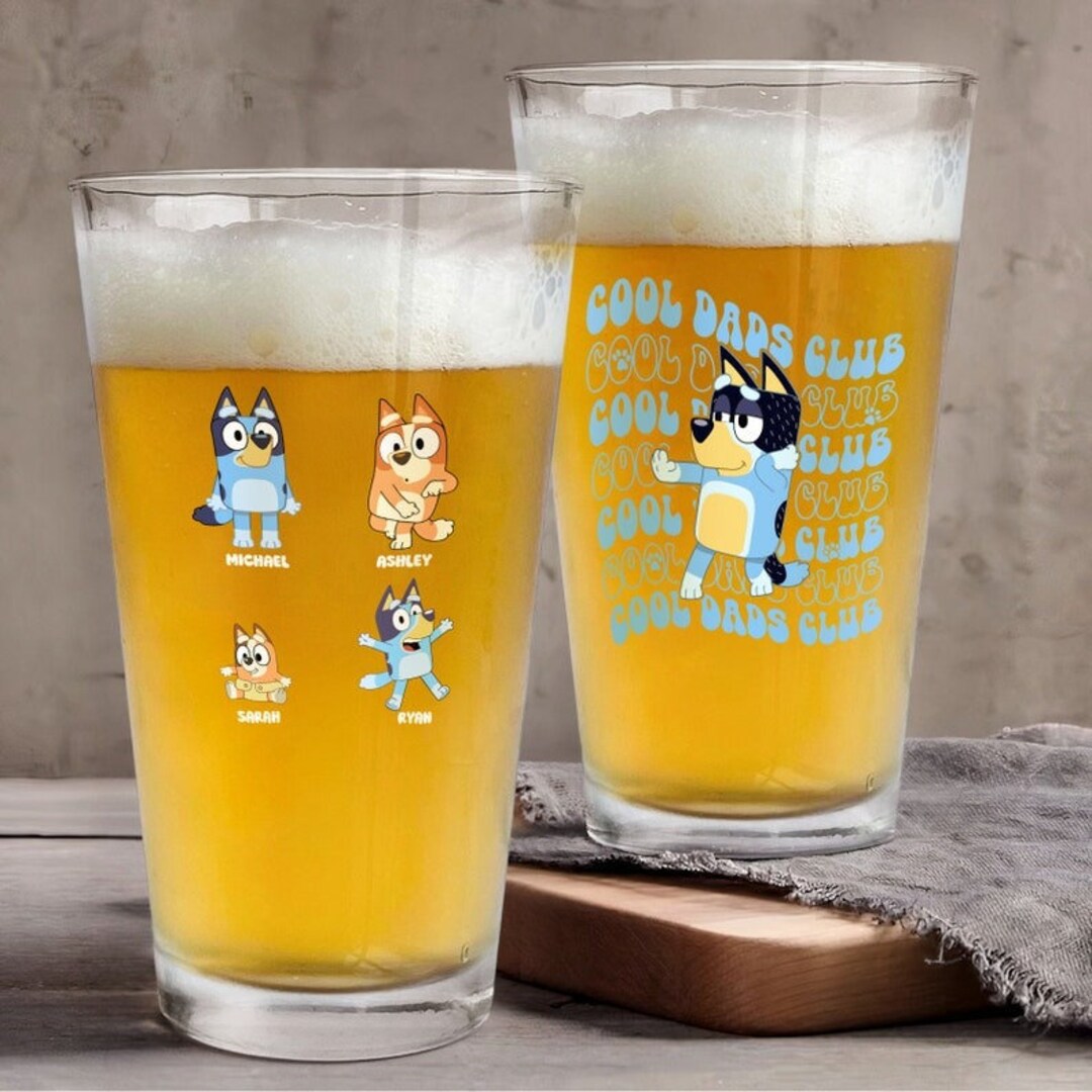 Custom Name Bluey Cool Dad Club Pint Glass, Personalised Gift, Cartoon ...