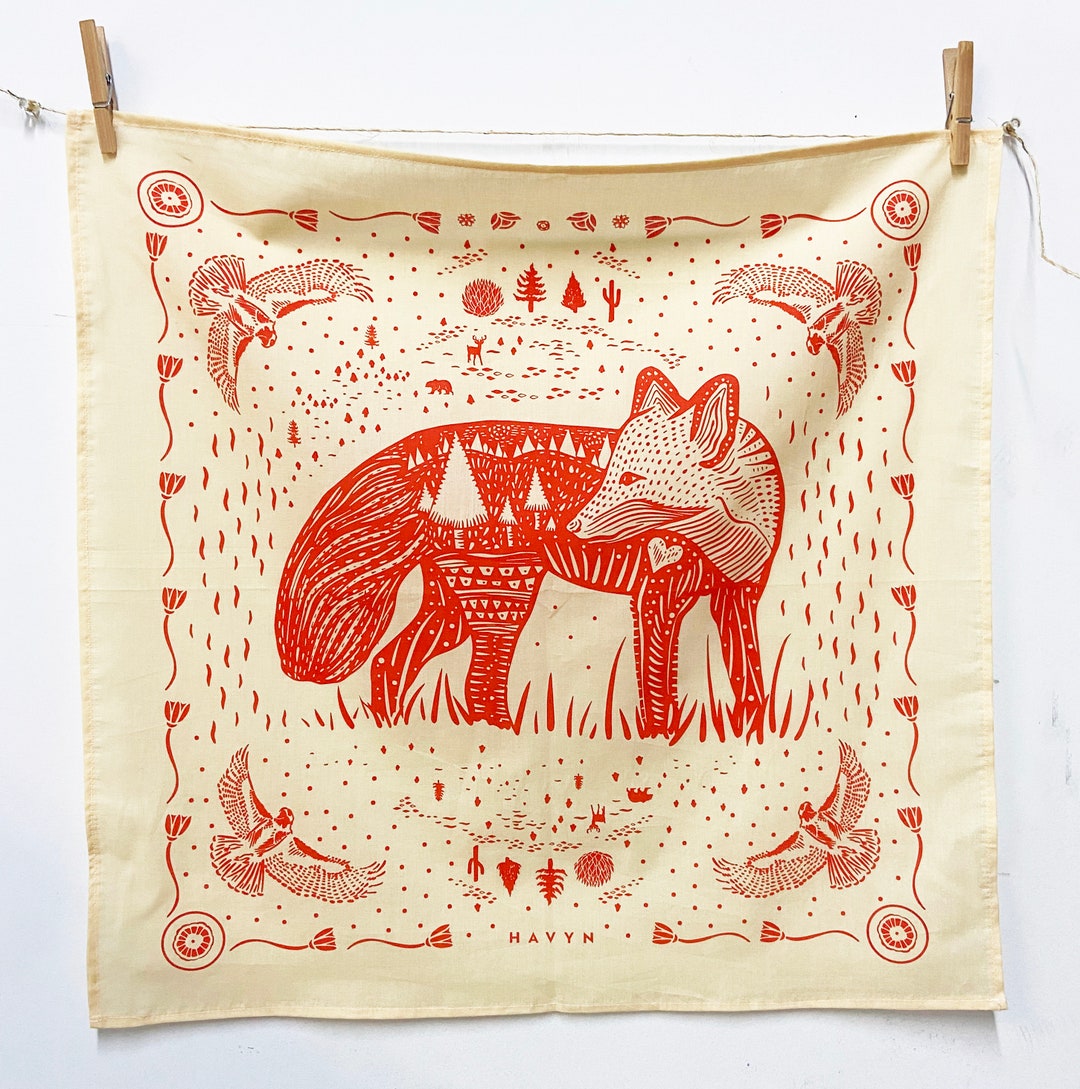 Fox Bandana | 100% Cotton | Hand Screen Printed | 22 X22 Inches | All ...