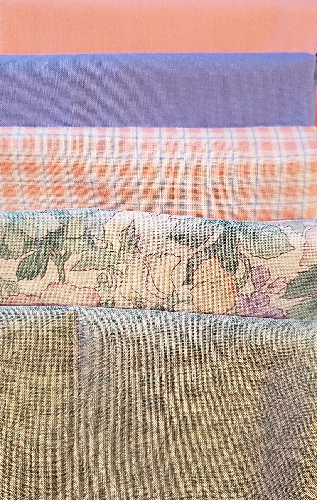 Peach Fat Quarters, 5 Quilters Fat Quarters, OOP Cottons, Check Fat ...