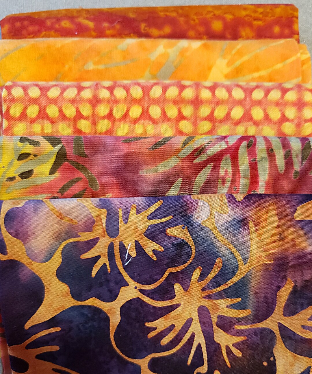 5 Batik Fat Quarters, Batik Cottons, Bright Fat Quarters, Artisan ...