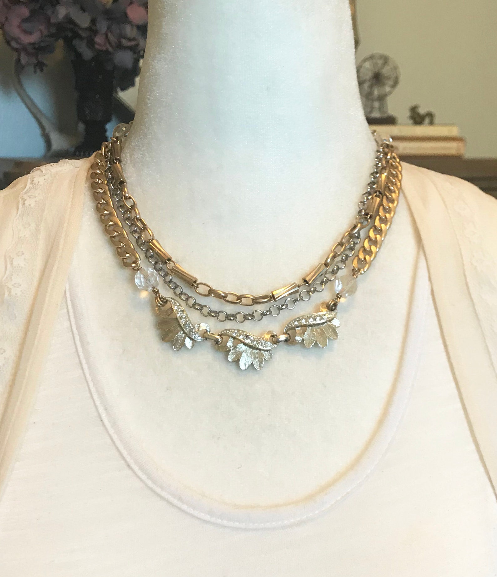 Upcycled Vintage Rhinestone and Chain Necklace Multi-layer - Etsy Australia