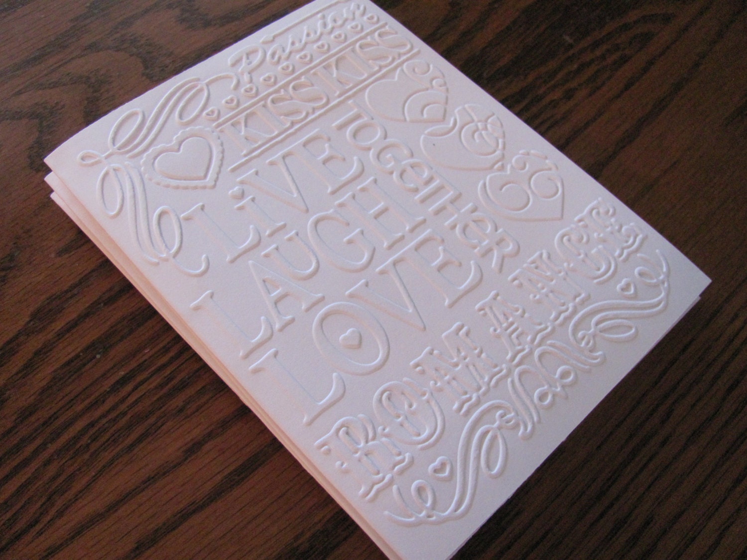Embossed Love Cards, White Embossed Note Card Set, Live Love Laugh ...