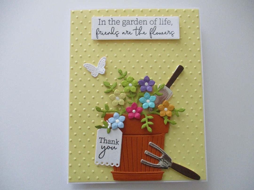 Thank You Flower Pot Card, Flower Card, Embossed Cards, Friends Card ...