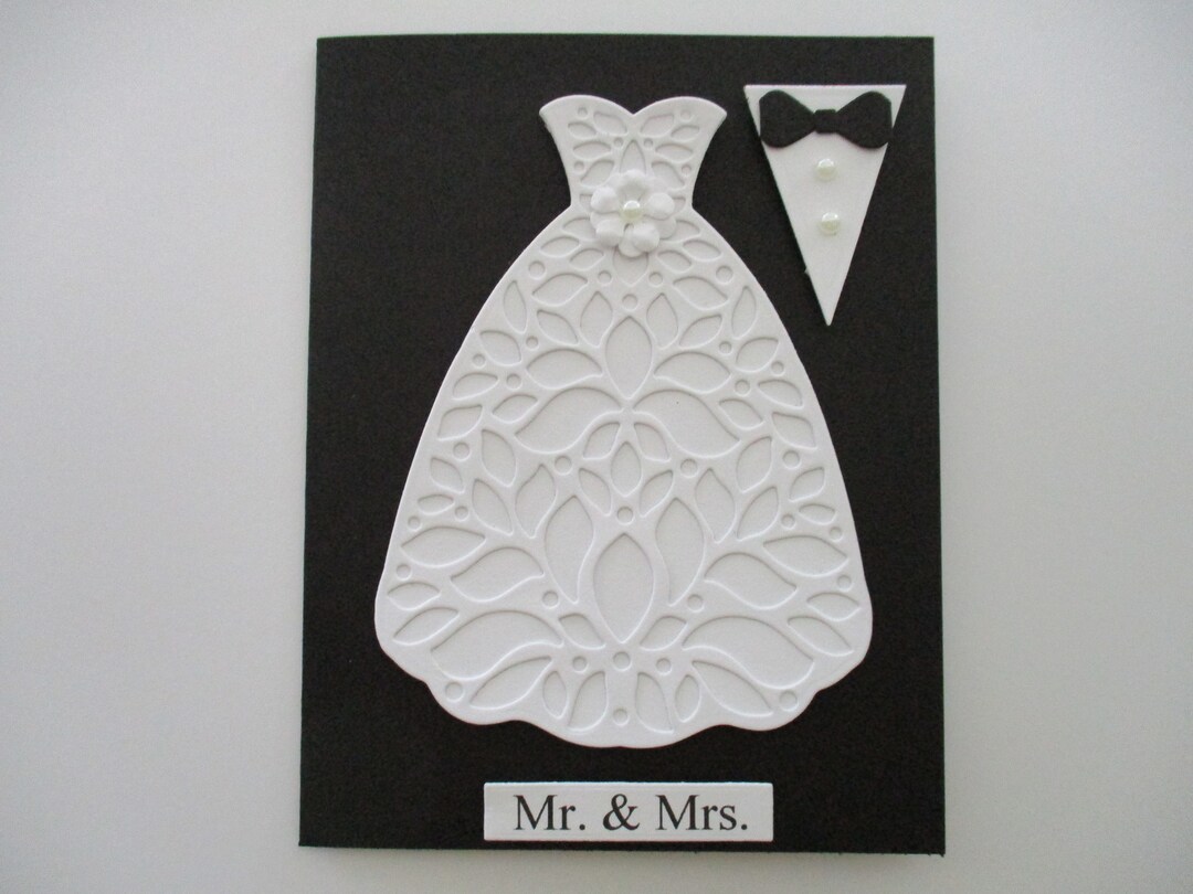 Wedding Dress Card, Wedding Couple Card, Handmade Wedding Card, Mr Mrs ...