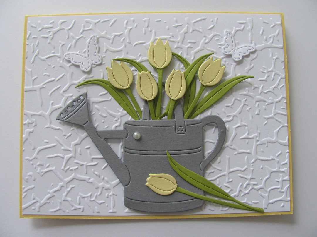 Handmade Greeting Card, Tulip Card, Watering Can, Any Occasion Card ...