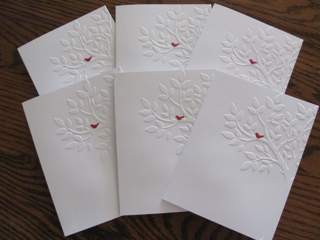 Handmade Greeting Cards, Embossed Tree Cards, Set of 6, Cardinal Cards ...