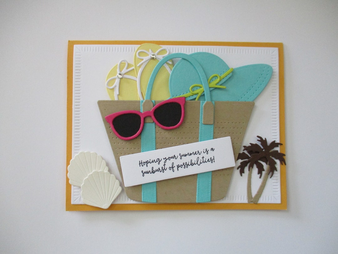 Handmade Greeting Card, Beach Themed Card, Summer Card, Beach Bag ...