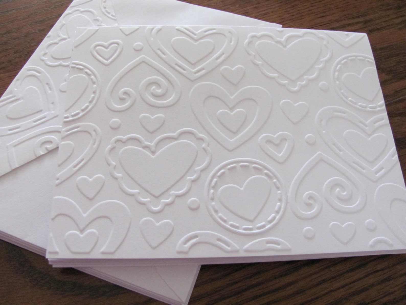 Embossed Heart Cards White Embossed Valentine's Day - Etsy