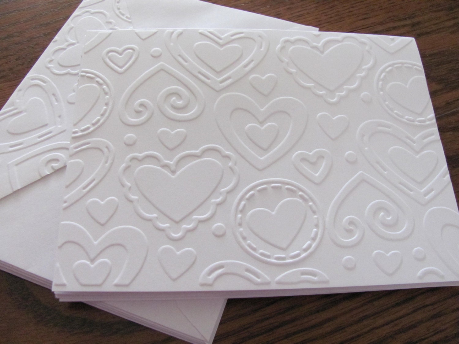 Embossed Heart Cards White Embossed Valentine's Day | Etsy