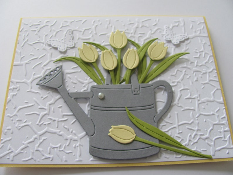 Handmade Greeting Card Tulip Card Watering Can Any Occasion | Etsy