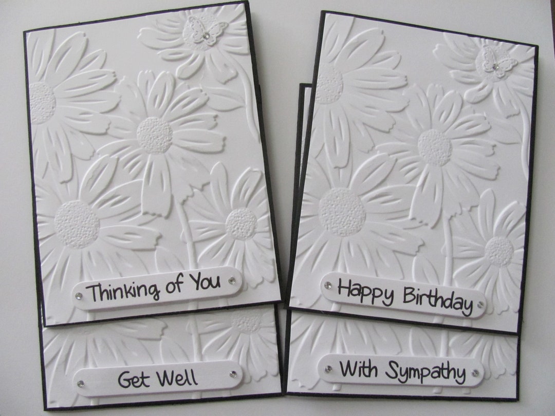 Greeting Cards Handmade, Embossed Daisy Cards Set of 4, Thank You Cards ...