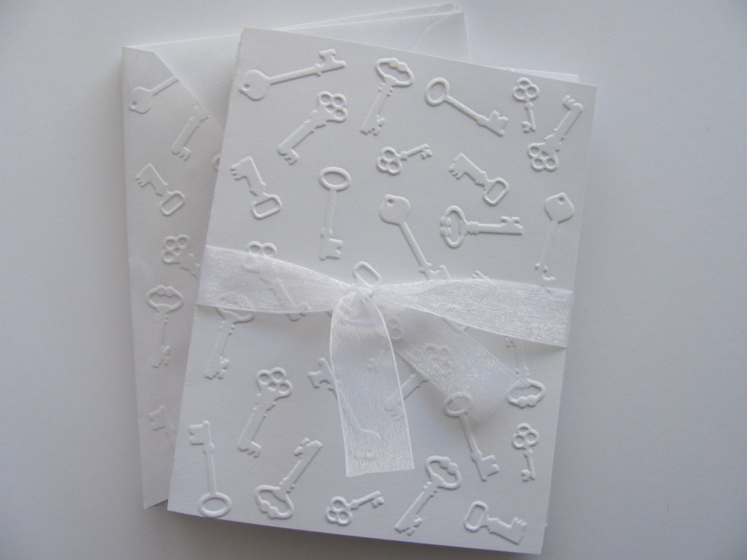 Embossed Keys Card Set , White Embossed Note Card Set, White Keys Cards ...