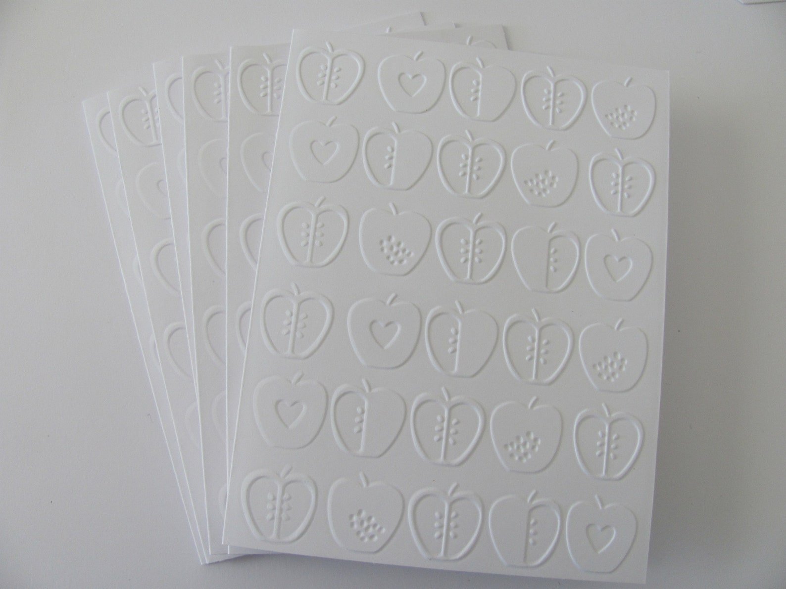 Apple Note Cards Embossed Apple Cards White Embossed Cards - Etsy