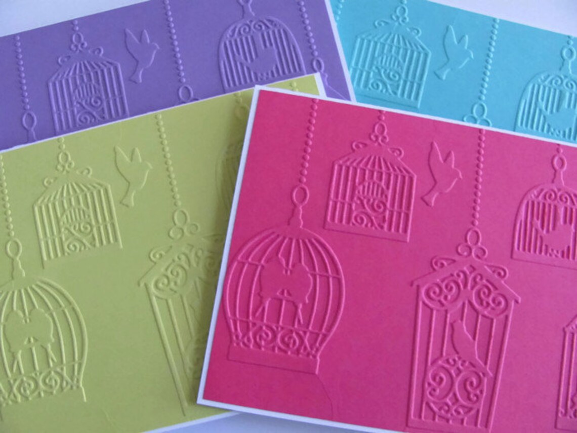 Embossed Bird Cage Cards Set of 4 Blank Cards Thank You - Etsy