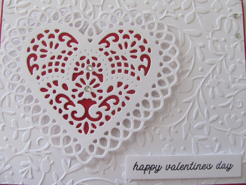 Valentine's Day Card, Heart Card, Valentines, Red and White, Embossed ...