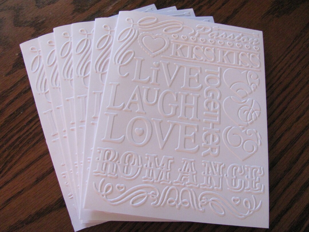 Embossed Love Cards, White Embossed Note Card Set, Live Love Laugh ...