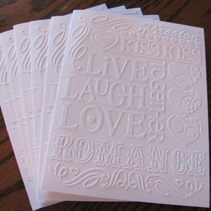 Embossed Love Cards, White Embossed Note Card Set, Live Love Laugh ...