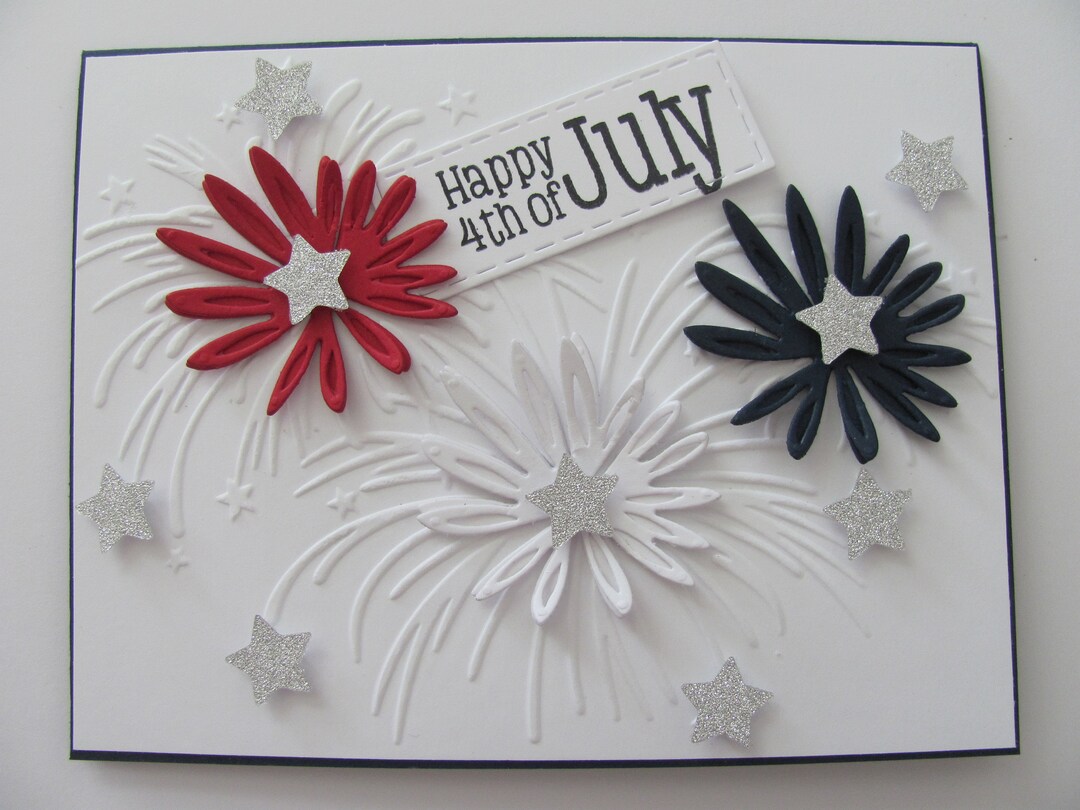 4th of July Card, Independence Day Card, Fireworks Card, Embossed Cards ...