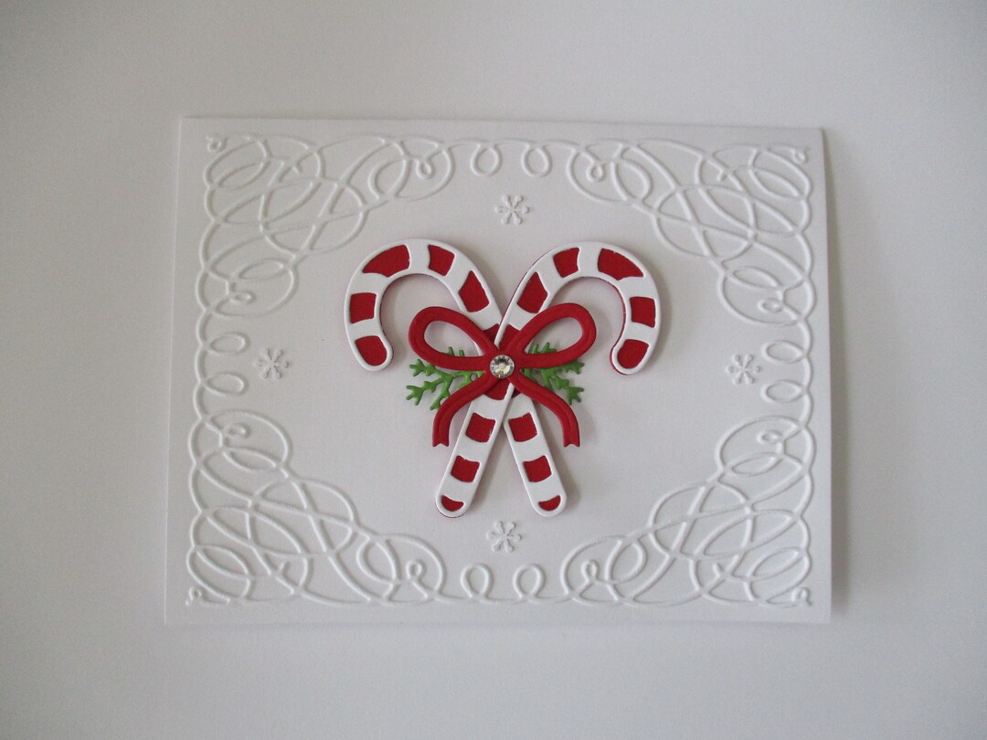 Embossed Candy Cane Christmas Card: Handmade Holiday Greeting - Etsy