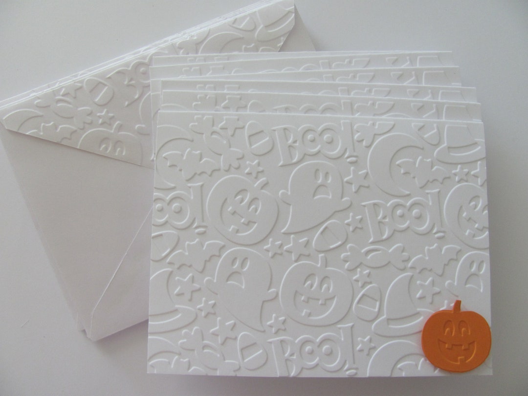 Halloween Cards, Set of 6 Halloween Cards, Ghost Cards, Embossed ...