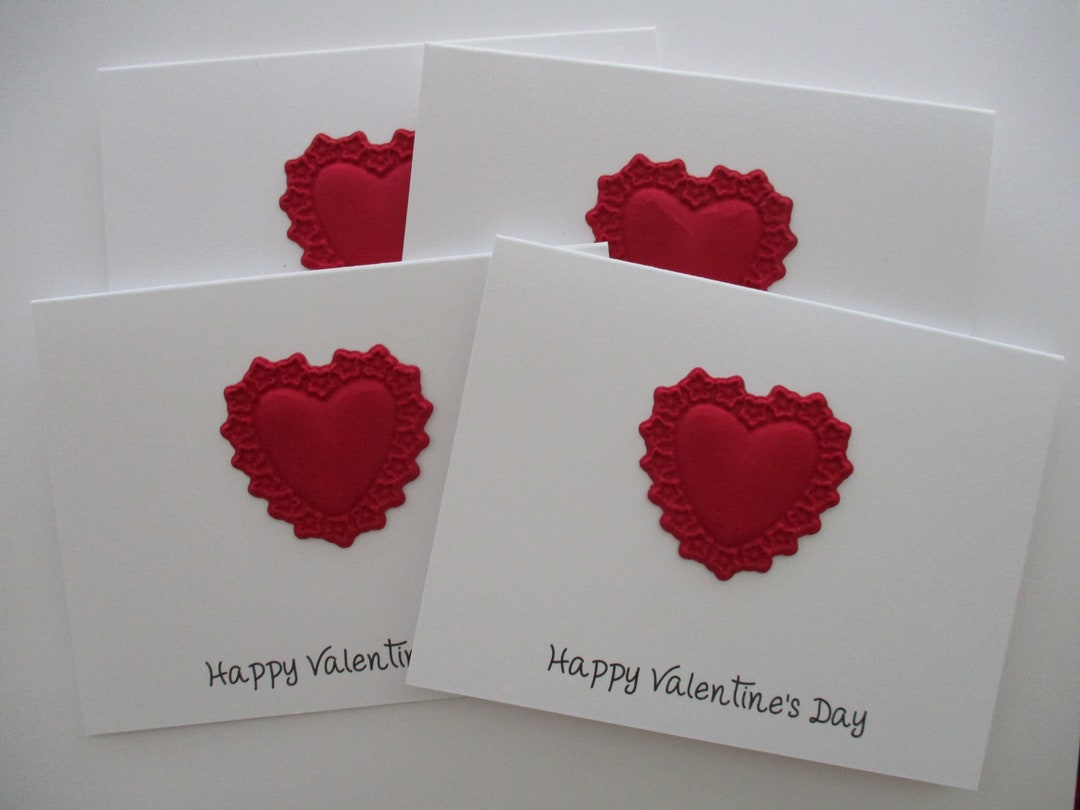 Embossed Heart Card Set of 4, Valentines Day Cards, Greeting Cards, Note Cards, Love Cards, Red ...