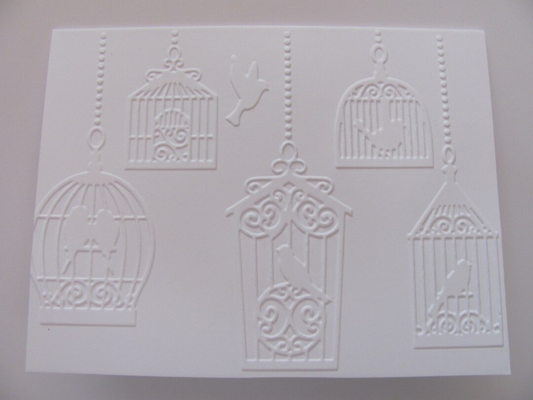 Embossed Bird Cage Card Set of 6, Embossed Bird Cage Cards, Blank Cards ...
