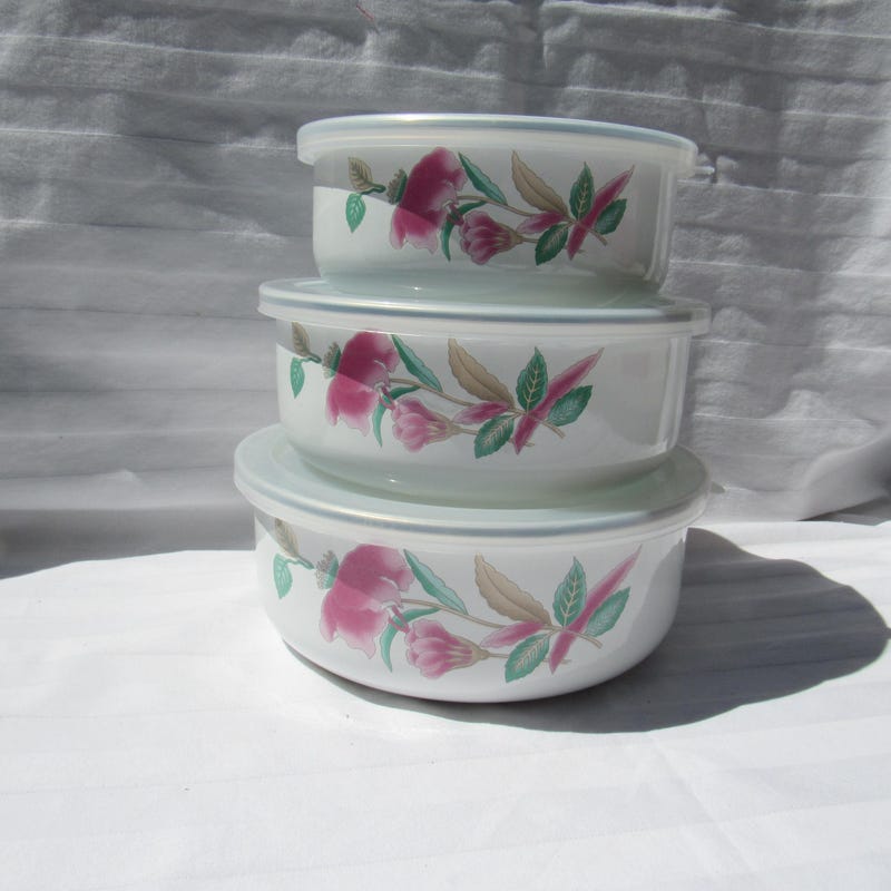 Flower Enamel Mixing Bowls - Etsy