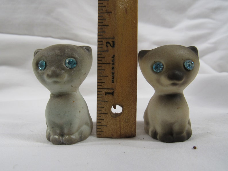 Rhinestone Cat Statues 2 Ceramic Cats With Sparkle Eyes Blue - Etsy