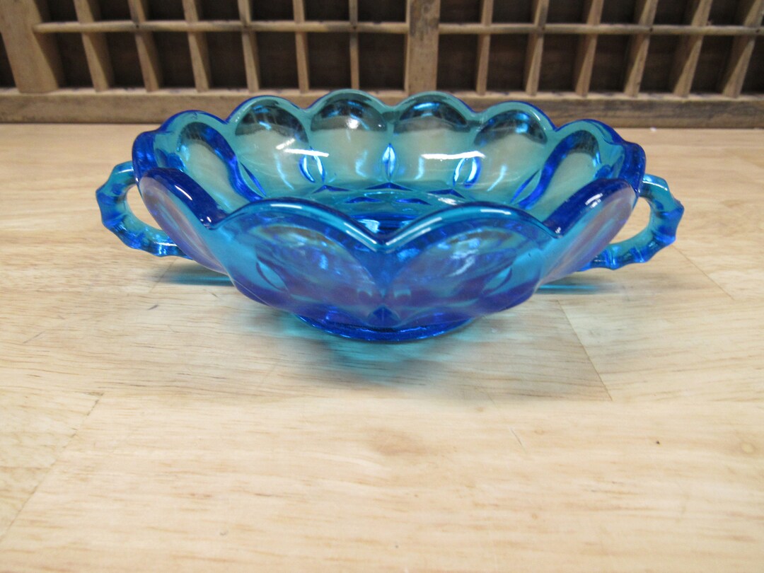 Blue Glass Dish, Blue Glass Dish With Handles, Sapphire Blue Vintage ...