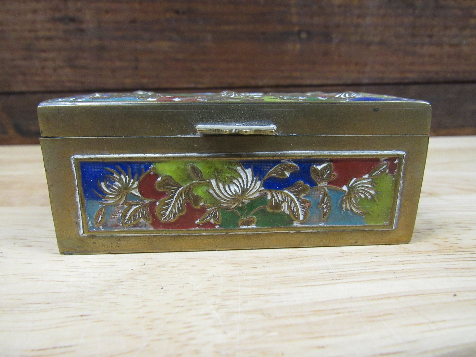 Chinese Enamel Box, Brass and Enamel Divided Stamp Box, Made in China ...
