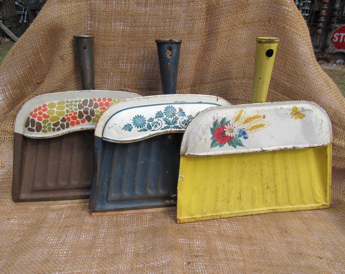 Vintage Dust Pan, Multi Dot, Blue Flower or Yellow Flower - You Choose ...