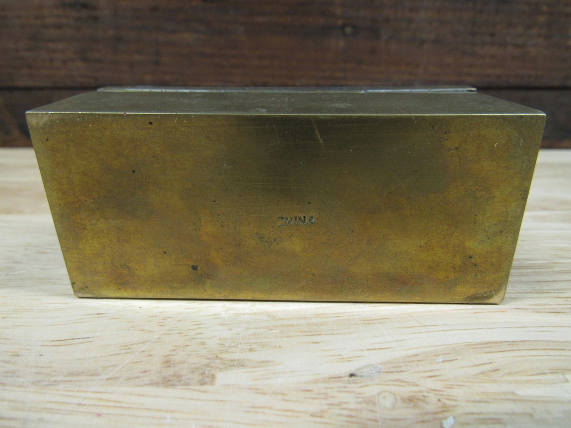 Chinese Enamel Box, Brass and Enamel Divided Stamp Box, Made in China ...