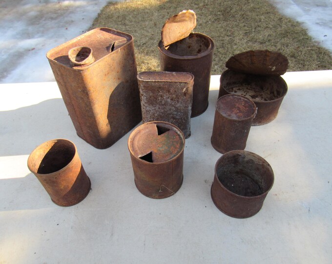 Rusty Cans Assortment, 8 Rusty and Rustic Cans - Yard Art or Home Decor ...