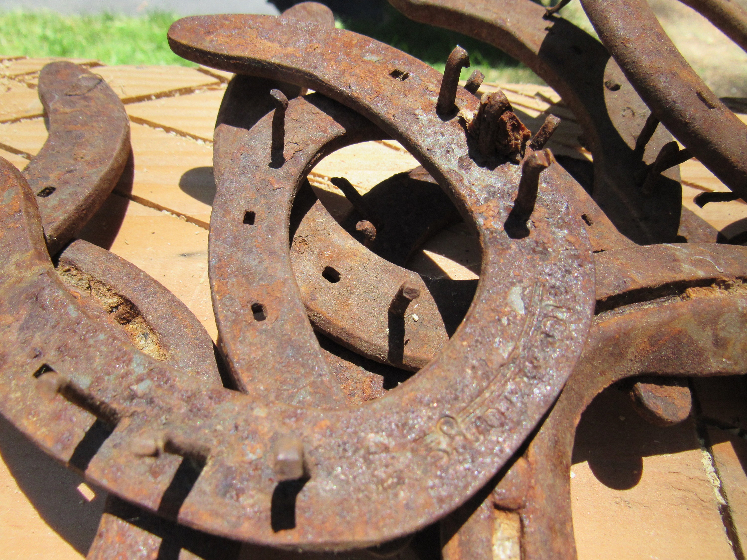 Rusty Horseshoes, Rusty Horse Shoes, 5 Rusty Horse Shoes - Yard Art or ...