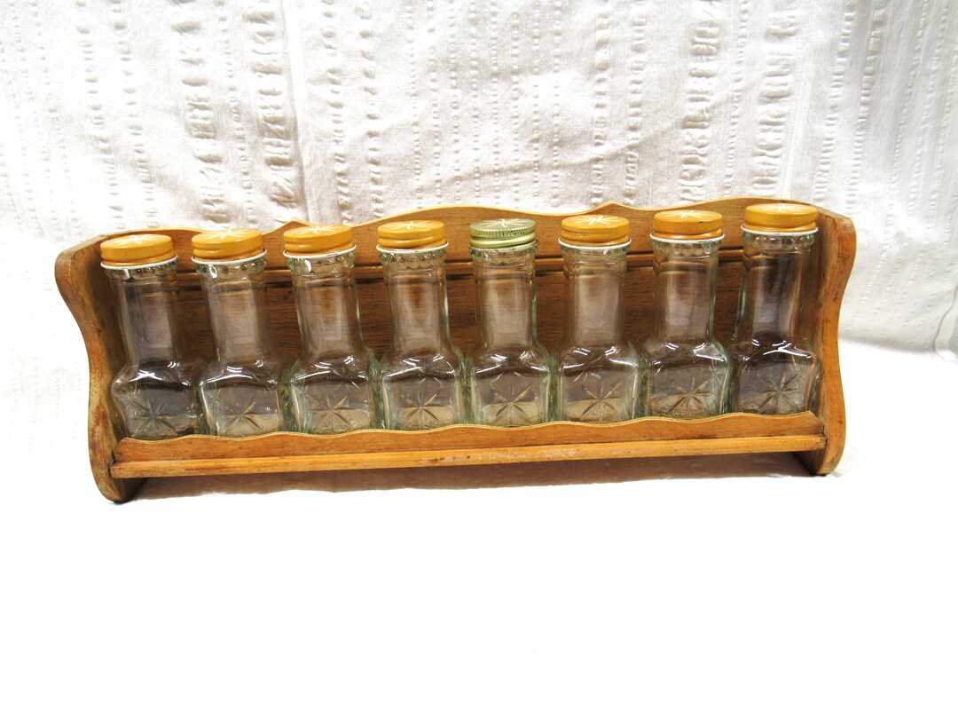 Wood Spice Rack, Rustic Vintage Wooden Spice Rack With 8 Watkins Spice ...