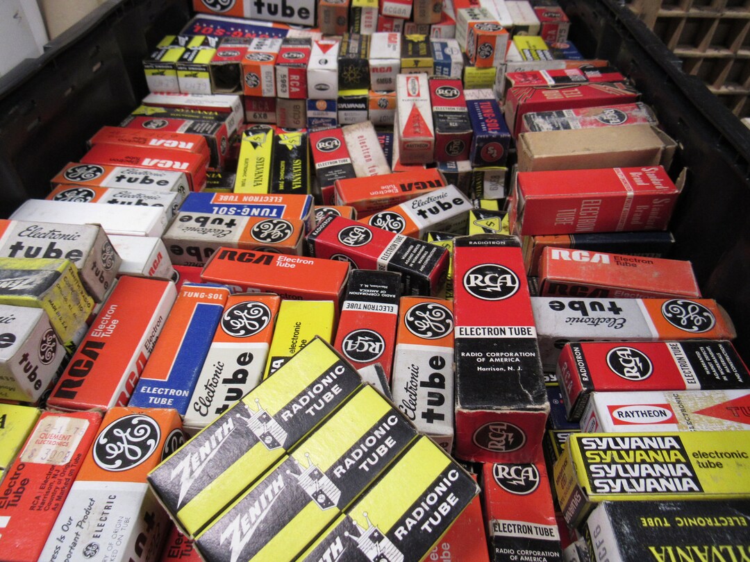 Radio Vacuum Tubes, Random Vintage Vacuum Tubes, Radio Tubes in Boxes assemblage, Steampunk ...