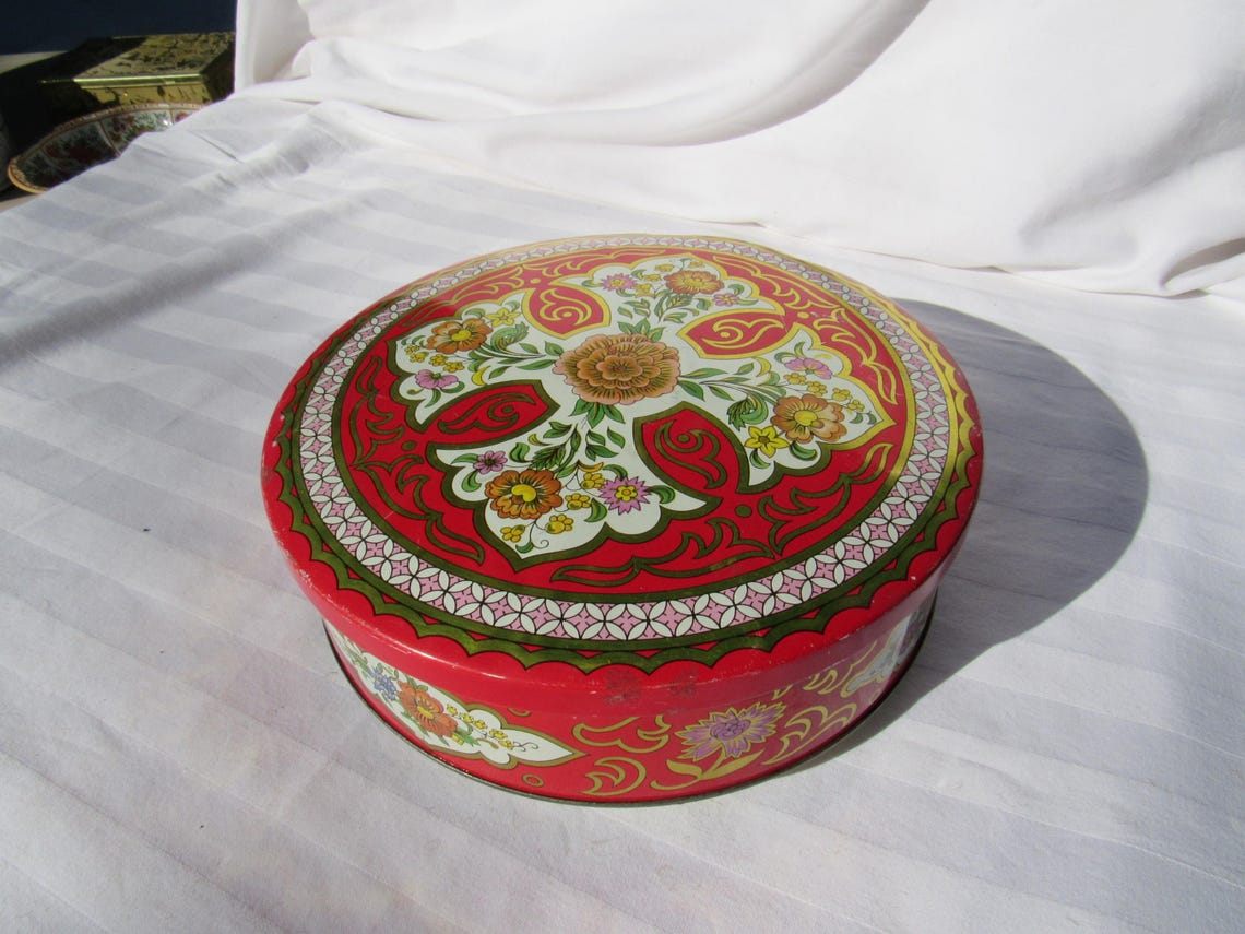 Decorative Storage Tin, Red Floral Storage Tin - Etsy