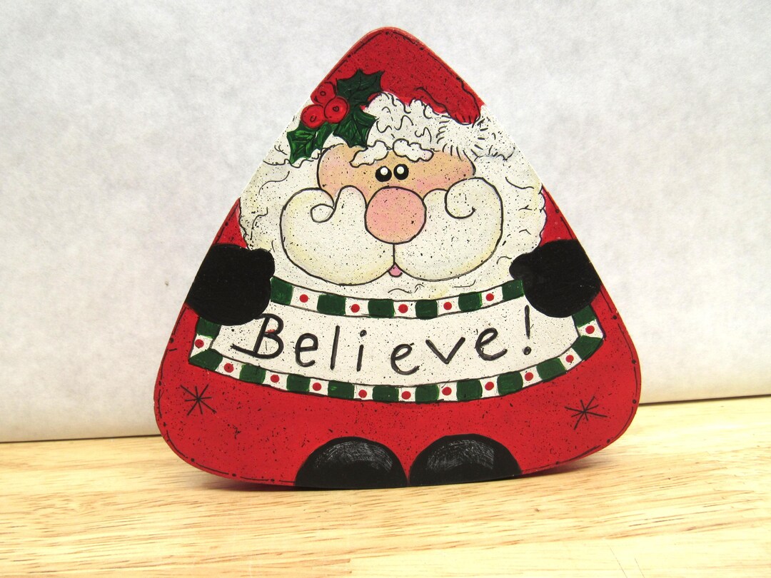 Tole Painted Santa, Triangle Shaped Wood Tole Painted Triangle Santa - Etsy