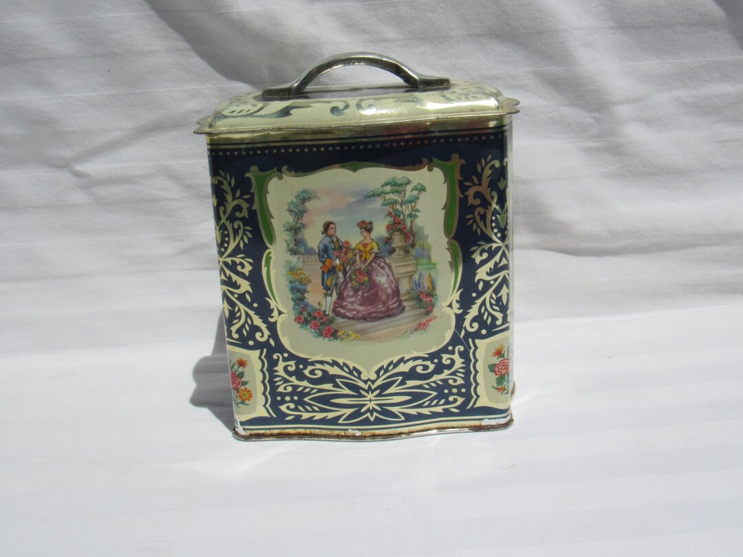 Decorative Storage Tin, Tall Square Tin With Lid and Victorian Design ...