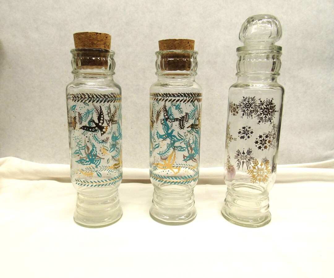 Decorative Apothecary Jar, Gold/teal Flying Doves OR Gold Snowflakes ...