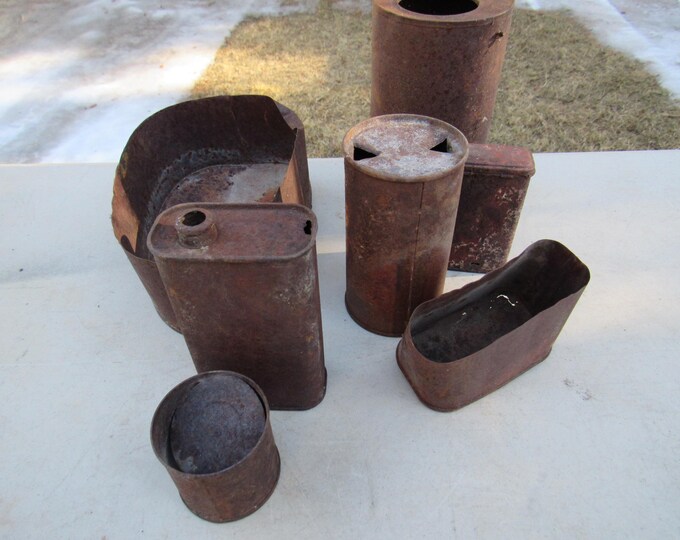 Rusty Cans Assortment, 7 Rusty and Rustic Cans - Yard Art or Home Decor ...
