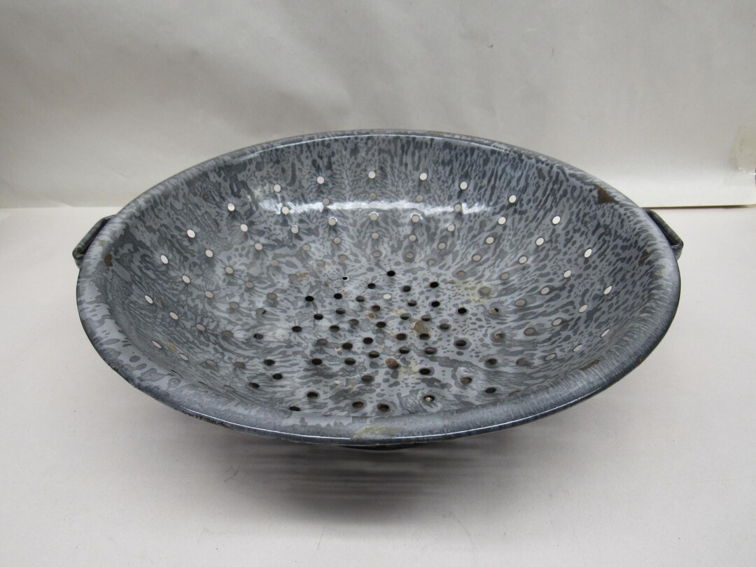 Gray Granitware Colander, Vintage Grey Granite Ware Enamel Colander - Etsy