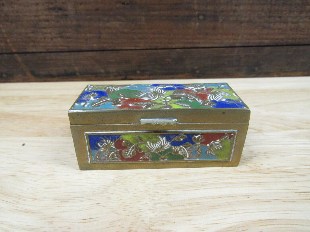 Chinese Enamel Box, Brass and Enamel Divided Stamp Box, Made in China ...