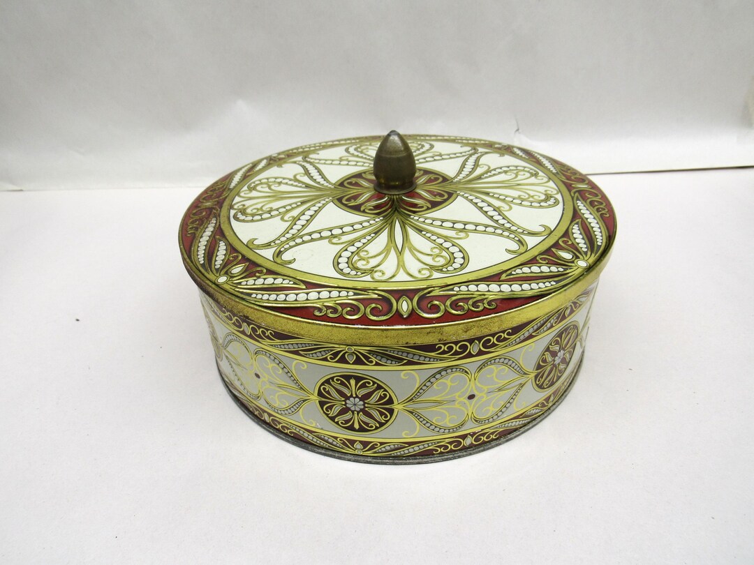 Decorative Storage Tin, Red and Gold Decorative Tin With Knob Handle - Etsy