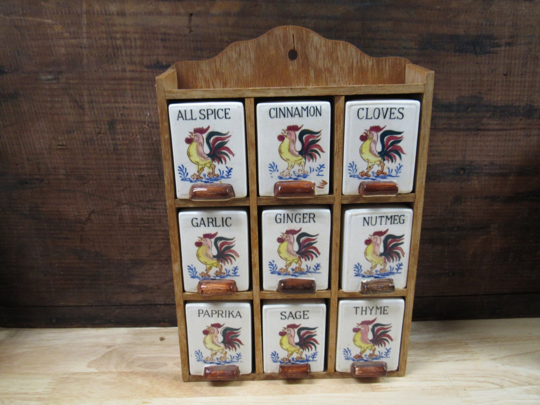 Rooster Spice Set, Ceramic Spice Set With Wood Rack Made in Japan - Etsy