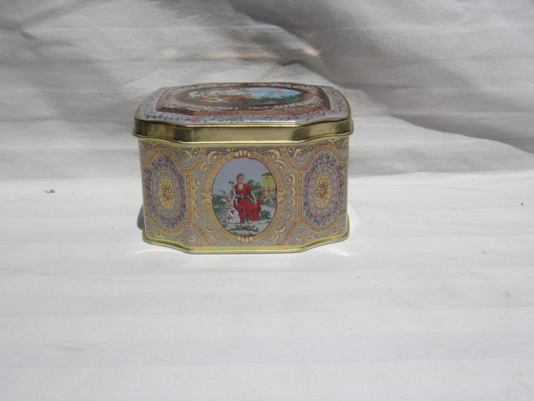 Decorative Storage Tin, Tall Rectangle Tin With Lid and Victorian ...