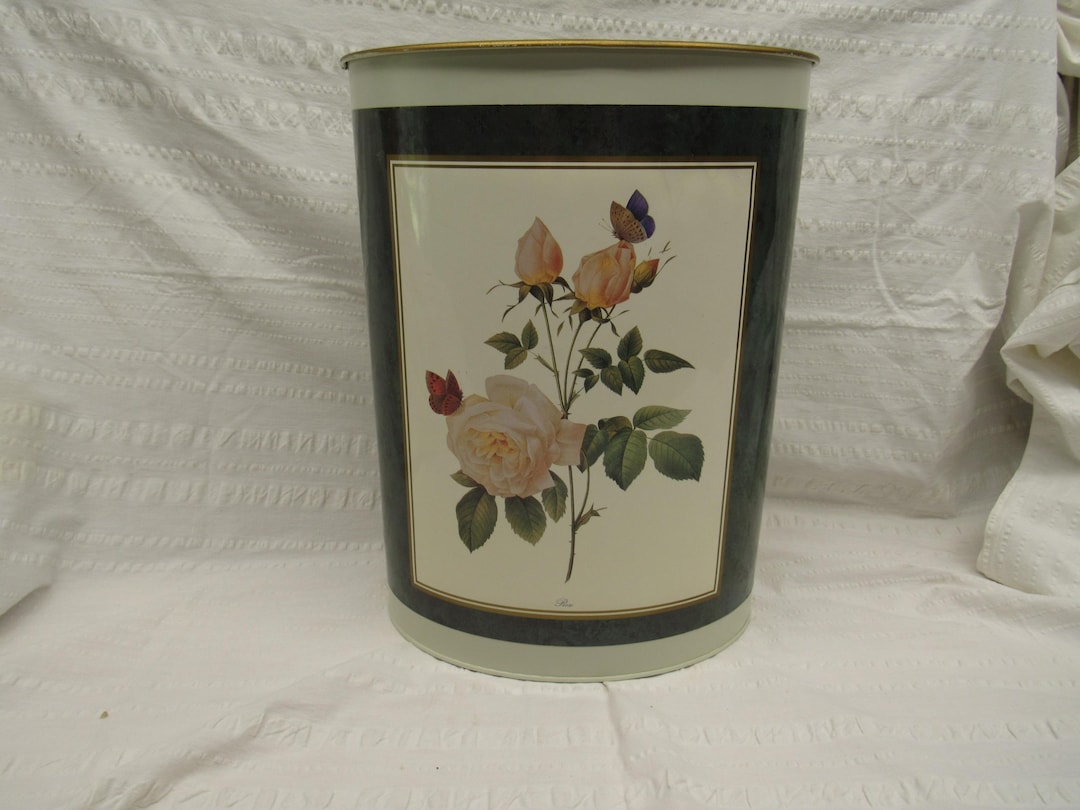Metal Trash Can, Metal Floral Trash Can Metal Floral Wastebasket, Metal ...