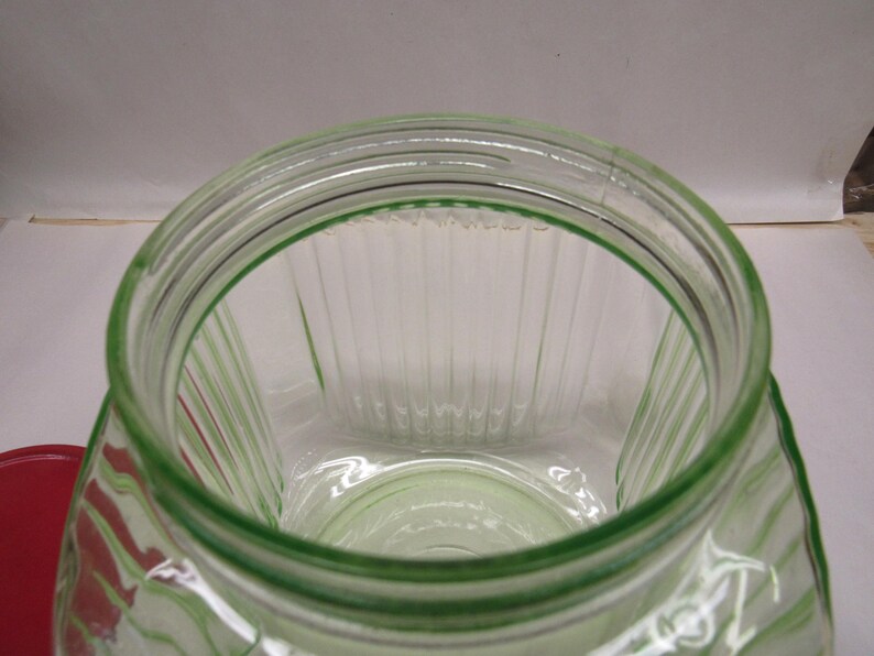 Green Hoosier Jar, Stunning Vaseline Glass Green Ribbed Hoosier Jar ...